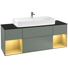 Villeroy & Boch Villeroy und Boch Finion Waschtischunterschrank F212HFGM 160cm, Abdeckplatte black matt, Regale Gold matt lacquer, Olive Matt Lacquer