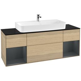 Villeroy & Boch Villeroy und Boch Finion Waschtischunterschrank F212HGPC 160cm, Abdeckplatte black matt, Regale Midnight matt lacquer, Oak Veneer