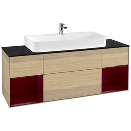 Villeroy & Boch Villeroy und Boch Finion Waschtischunterschrank F212HBPC 160cm, Abdeckplatte black matt, Regale Peony matt lacquer, Oak Veneer