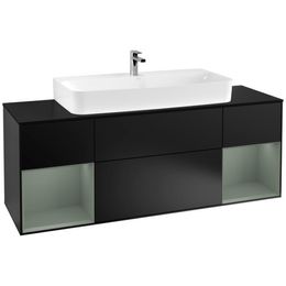 Villeroy & Boch Villeroy und Boch Finion Waschtischunterschrank F212GMPD 160cm, Abdeckplatte black matt, Regale Olive matt lacquer, Black matt lacquer