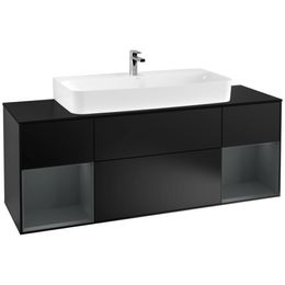 Villeroy & Boch Villeroy und Boch Finion Waschtischunterschrank F212HGPD 160cm, Abdeckplatte black matt, Regale Midnight matt lacquer, Black matt lacquer