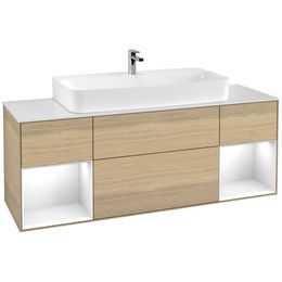 Villeroy & Boch Villeroy und Boch Finion Waschtischunterschrank G211GFPC 160cm, Abdeckplatte white matt, Emotion, Regale Glossy white lacquer, Oak Veneer