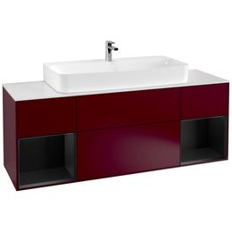 Villeroy & Boch Villeroy und Boch Finion Waschtischunterschrank G211PDHB 160cm, Abdeckplatte white matt, Emotion, Regale Black matt lacquer, Peony Matt