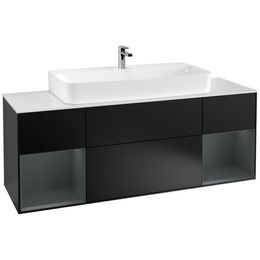 Villeroy & Boch Villeroy und Boch Finion Waschtischunterschrank G211HGPD 160cm, Abdeckplatte white matt, Emotion, Regale Midnight matt lacquer, Black matt lacquer