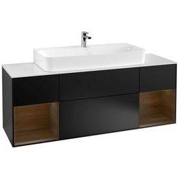 Villeroy & Boch Villeroy und Boch Finion Waschtischunterschrank F211GNPD 160cm, Abdeckplatte white matt, Regale Walnut veneer, Black matt lacquer