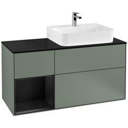 Villeroy & Boch Villeroy und Boch Finion Waschtischunterschrank F142PDGM 120cm, Abdeckplatte Glass Black Matt, Regal links Black matt lacquer, Olive Matt Lacquer