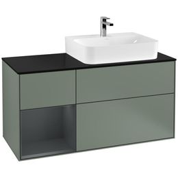 Villeroy & Boch Villeroy und Boch Finion Waschtischunterschrank F142HGGM 120cm, Abdeckplatte Glass Black Matt, Regal links Midnight Blue Matt Lacquer, Olive Matt Lacquer