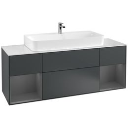 Villeroy & Boch Villeroy und Boch Finion Waschtischunterschrank F211GKHG 160cm, Abdeckplatte white matt, Regale Anthracite matt lacquer, Midnight Blue Matt Lacquer