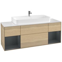 Villeroy & Boch Villeroy und Boch Finion Waschtischunterschrank F211HGPC 160cm, Abdeckplatte white matt, Regale Midnight matt lacquer, Oak Veneer