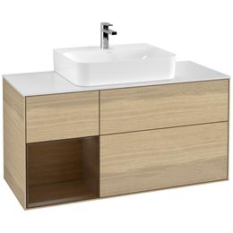 Villeroy & Boch Villeroy und Boch Finion Waschtischunterschrank F161GNPC 120cm, Abdeckplatte white matt, Regal links Walnut veneer, Oak Veneer