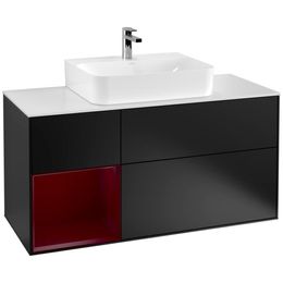 Villeroy & Boch Villeroy und Boch Finion Waschtischunterschrank F161HBPD 120cm, Abdeckplatte white matt, Regal links Peony, Black matt lacquer