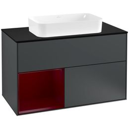 Villeroy & Boch Villeroy und Boch Finion Waschtischunterschrank F242HBHG 100x60,3cm, Abdeckplatte black matt, Regal links Peony, Midnight Blue Matt Lacquer