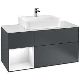 Villeroy & Boch Villeroy und Boch Finion Waschtischunterschrank F161GFHG 120cm, Abdeckplatte white matt, Regal links Glossy white lacquer, Midnight Blue Matt Lacquer