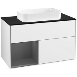 Villeroy & Boch Villeroy und Boch Finion Waschtischunterschrank F242GKGF 100x60,3cm, Abdeckplatte black matt, Regal links Anthracite matt, Glossy white lacquer