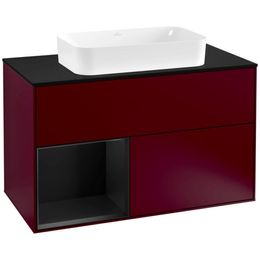 Villeroy & Boch Villeroy und Boch Finion Waschtischunterschrank F242PDHB 100x60,3cm, Abdeckplatte black matt, Regal links Black matt lacquer, Peony Matt