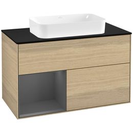 Villeroy & Boch Villeroy und Boch Finion Waschtischunterschrank F242GKPC 100x60,3cm, Abdeckplatte black matt, Regal links Anthracite matt, Oak Veneer