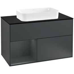 Villeroy & Boch Villeroy und Boch Finion Waschtischunterschrank F242HGHG 100x60,3cm, Abdeckplatte black matt, Regal links Midnight Blue Matt Lacquer, Midnight Blue Matt Lacquer