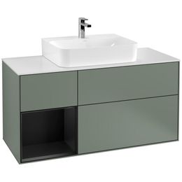 Villeroy & Boch Villeroy und Boch Finion Waschtischunterschrank F161PDGM 120cm, Abdeckplatte white matt, Regal links Black matt lacquer, Olive Matt Lacquer
