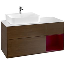 Villeroy & Boch Villeroy und Boch Finion Waschtischunterschrank G151HBGN 120cm, Abdeckplatte white matt, Emotion, Regal links Peony, Walnut veneer