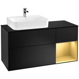 Villeroy & Boch Villeroy und Boch Finion Waschtischunterschrank G152HFPD 120cm, Abdeckplatte black matt, Emotion, Regal links Gold matt, Black matt lacquer