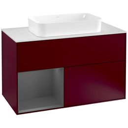 Villeroy & Boch Villeroy und Boch Finion Waschtischunterschrank F241GKHB 100x60,3cm, Abdeckplatte white matt, Regal links Anthracite matt, Peony Matt