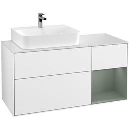 Villeroy & Boch Villeroy und Boch Finion Waschtischunterschrank G151GMGF 120cm, Abdeckplatte white matt, Emotion, Regal links Olive Matt Lacquer, Glossy white lacquer