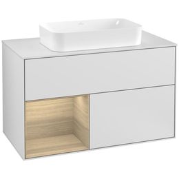 Villeroy & Boch Villeroy und Boch Finion Waschtischunterschrank G241PCMT 100cm, Abdeckplatte white matt, Emotion, Regal links Oak Veneer, White matt lacquer