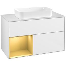 Villeroy & Boch Villeroy und Boch Finion Waschtischunterschrank F241HFGF 100x60,3cm, Abdeckplatte white matt, Regal links Gold matt, Glossy white lacquer