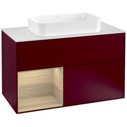 Villeroy & Boch Villeroy und Boch Finion Waschtischunterschrank F241PCHB 100x60,3cm, Abdeckplatte white matt, Regal links Oak Veneer, Peony Matt