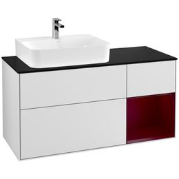 Villeroy & Boch Villeroy und Boch Finion Waschtischunterschrank G152HBMT 120cm, Abdeckplatte black matt, Emotion, Regal links Peony, White matt lacquer