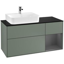 Villeroy & Boch Villeroy und Boch Finion Waschtischunterschrank G152GKGM 120cm, Abdeckplatte black matt, Emotion, Regal links Anthracite matt, Olive Matt Lacquer