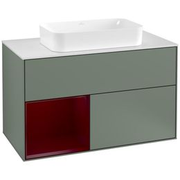 Villeroy & Boch Villeroy und Boch Finion Waschtischunterschrank F241HBGM 100x60,3cm, Abdeckplatte white matt, Regal links Peony, Olive Matt Lacquer