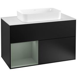 Villeroy & Boch Villeroy und Boch Finion Waschtischunterschrank F241GMPD 100x60,3cm, Abdeckplatte white matt, Regal links Olive Matt Lacquer, Black matt lacquer