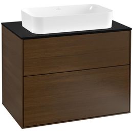 Villeroy & Boch Villeroy und Boch Finion Waschtischunterschrank F22200GN 80x60,3cm, Abdeckplatte black matt, Walnut veneer