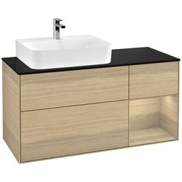 Villeroy & Boch Villeroy und Boch Finion Waschtischunterschrank G152PCPC 120cm, Abdeckplatte black matt, Emotion, Regal links Oak Veneer, Oak Veneer
