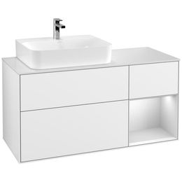Villeroy & Boch Villeroy und Boch Finion Waschtischunterschrank F151MTGF 120cm, Abdeckplatte white matt, Regal rechts White matt lacquer, Glossy white lacquer