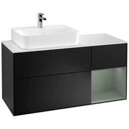 Villeroy & Boch Villeroy und Boch Finion Waschtischunterschrank F151GMPD 120cm, Abdeckplatte white matt, Regal rechts Olive Matt Lacquer, Black matt lacquer