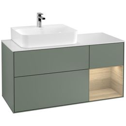 Villeroy & Boch Villeroy und Boch Finion Waschtischunterschrank F151PCGM 120cm, Abdeckplatte white matt, Regal rechts Oak Veneer, Olive Matt Lacquer
