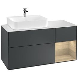 Villeroy & Boch Villeroy und Boch Finion Waschtischunterschrank F151PCHG 120cm, Abdeckplatte white matt, Regal rechts Oak Veneer, Midnight Blue Matt Lacquer