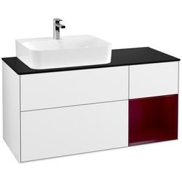 Villeroy & Boch Villeroy und Boch Finion Waschtischunterschrank F152HBGF 120cm, Abdeckplatte black matt, Regal rechts Peony, Glossy white lacquer