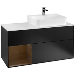 Villeroy & Boch Villeroy und Boch Finion Waschtischunterschrank G141GNPD 120cm, Abdeckplatte white matt, Emotion, Regal links Walnut veneer, Black matt lacquer