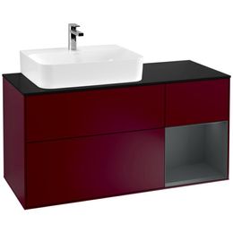 Villeroy & Boch Villeroy und Boch Finion Waschtischunterschrank F152HGHB 120cm, Abdeckplatte black matt, Regal rechts Midnight Blue Matt Lacquer, Peony Matt