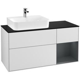 Villeroy & Boch Villeroy und Boch Finion Waschtischunterschrank F152HGMT 120cm, Abdeckplatte black matt, Regal rechts Midnight Blue Matt Lacquer, White matt lacquer