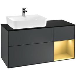Villeroy & Boch Villeroy und Boch Finion Waschtischunterschrank F152HFHG 120cm, Abdeckplatte black matt, Regal rechts Gold matt, Midnight Blue Matt Lacquer