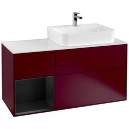 Villeroy & Boch Villeroy und Boch Finion Waschtischunterschrank G141PDHB 120cm, Abdeckplatte white matt, Emotion, Regal links Black matt lacquer, Peony Matt