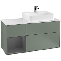 Villeroy & Boch Villeroy und Boch Finion Waschtischunterschrank G141GKGM 120cm, Abdeckplatte white matt, Emotion, Regal links Anthracite matt, Olive Matt Lacquer