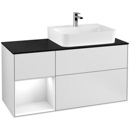 Villeroy & Boch Villeroy und Boch Finion Waschtischunterschrank G142GFMT 120cm, Abdeckplatte black matt, Emotion, Regal links Glossy white lacquer, White matt lacquer