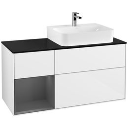 Villeroy & Boch Villeroy und Boch Finion Waschtischunterschrank G142GKGF 120cm, Abdeckplatte black matt, Emotion, Regal links Anthracite matt, Glossy white lacquer
