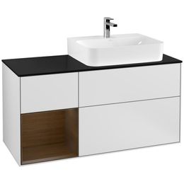 Villeroy & Boch Villeroy und Boch Finion Waschtischunterschrank G142GNMT 120cm, Abdeckplatte black matt, Emotion, Regal links Walnut veneer, White matt lacquer