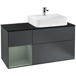 Villeroy & Boch Villeroy und Boch Finion Waschtischunterschrank G142GMHG 120cm, Abdeckplatte black matt, Emotion, Regal links Olive Matt Lacquer, Midnight Blue Matt Lacquer